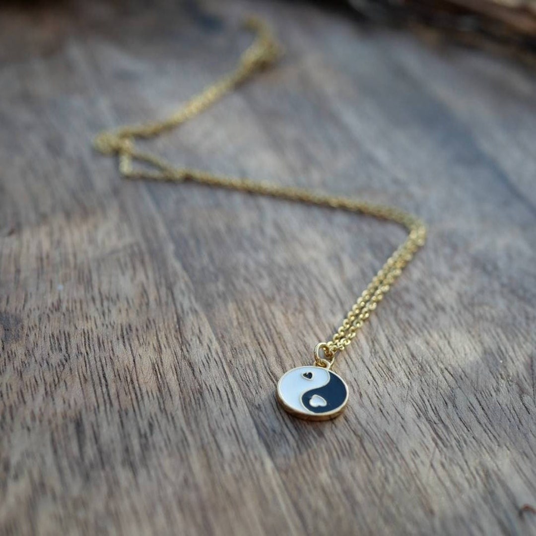Women's Ying and Yang Medallion Necklace in White and Black Enamelled ...