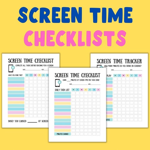 Screen Time Checklist Editable Printable Screen Time Chore - Etsy