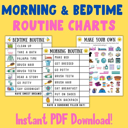 Kids Morning Bedtime Routine Charts Printable Checklist - Etsy