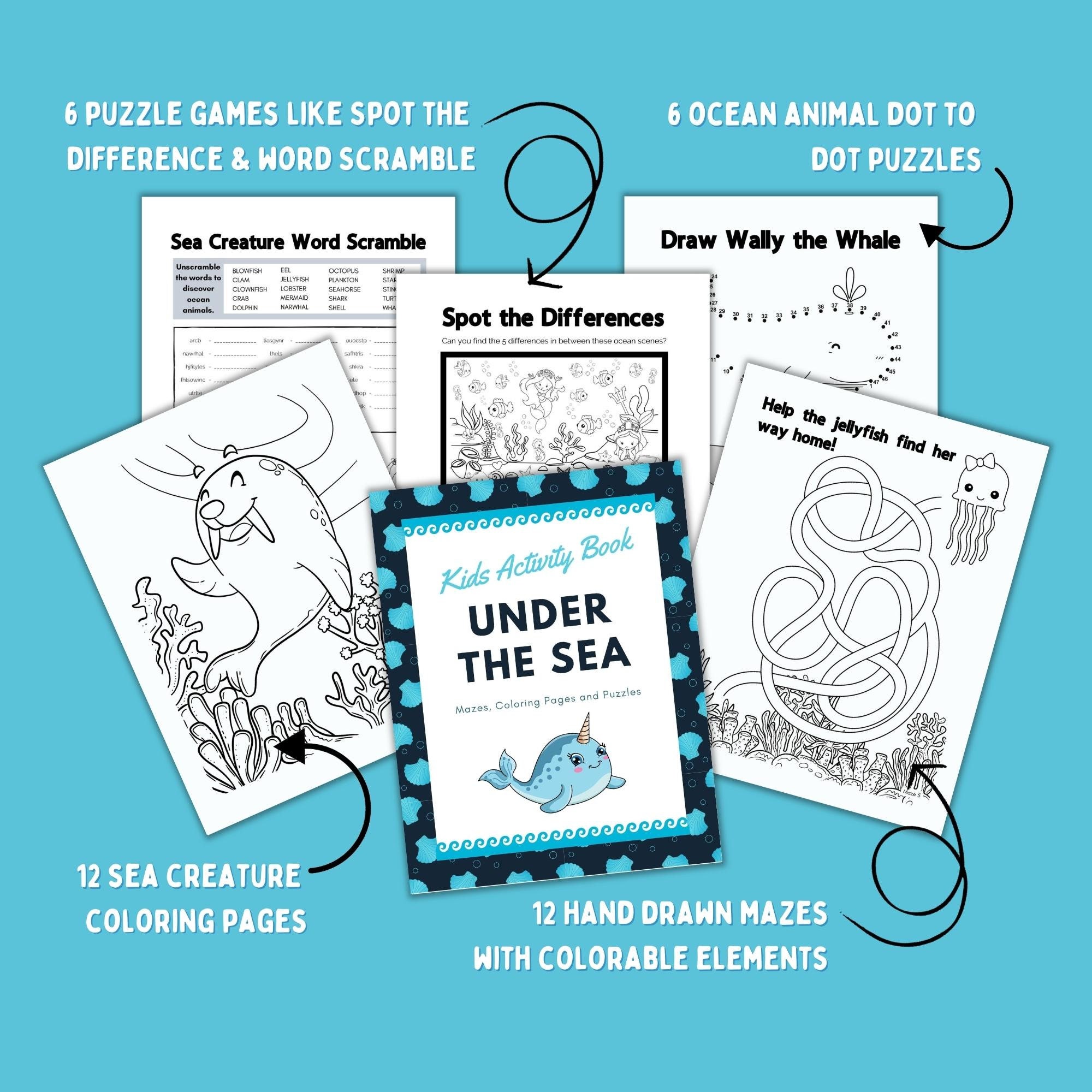 Under the Sea Kids Activity Book | Hand Drawn Mazes, Coloring Pages ...