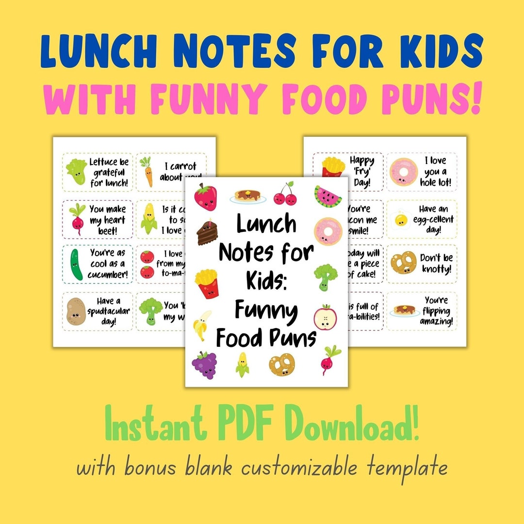 Kids Lunch Box Notes / Cute Food Puns / 24 Printable Lunchbox Cards ...