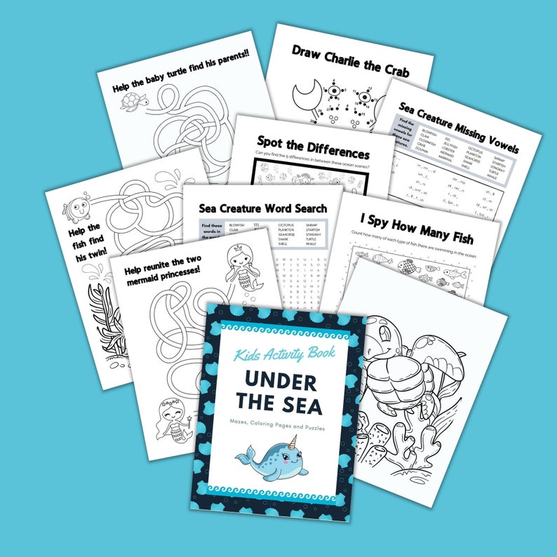 Under the Sea Kids Activity Book | Hand Drawn Mazes, Coloring Pages ...