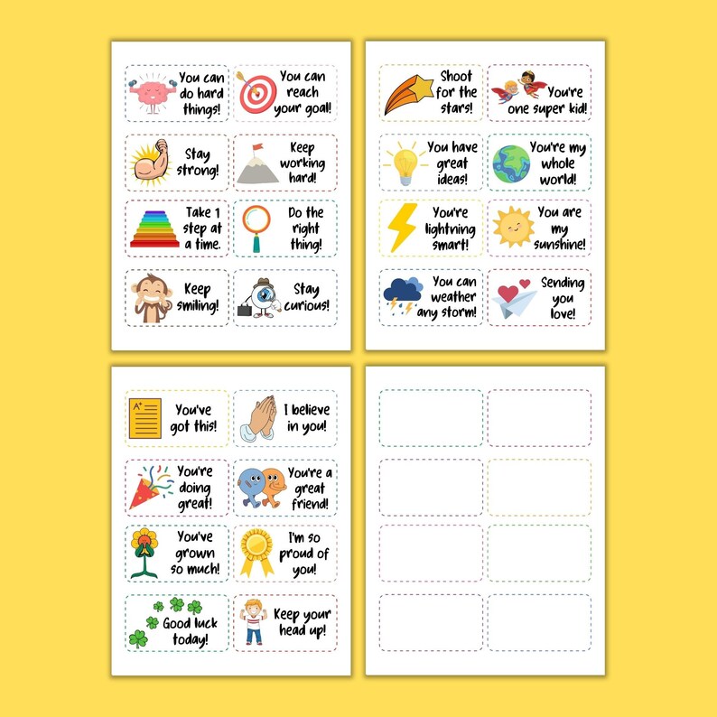 Kids Lunch Box Notes / Cute Motivations / 24 Printable Lunchbox Cards ...