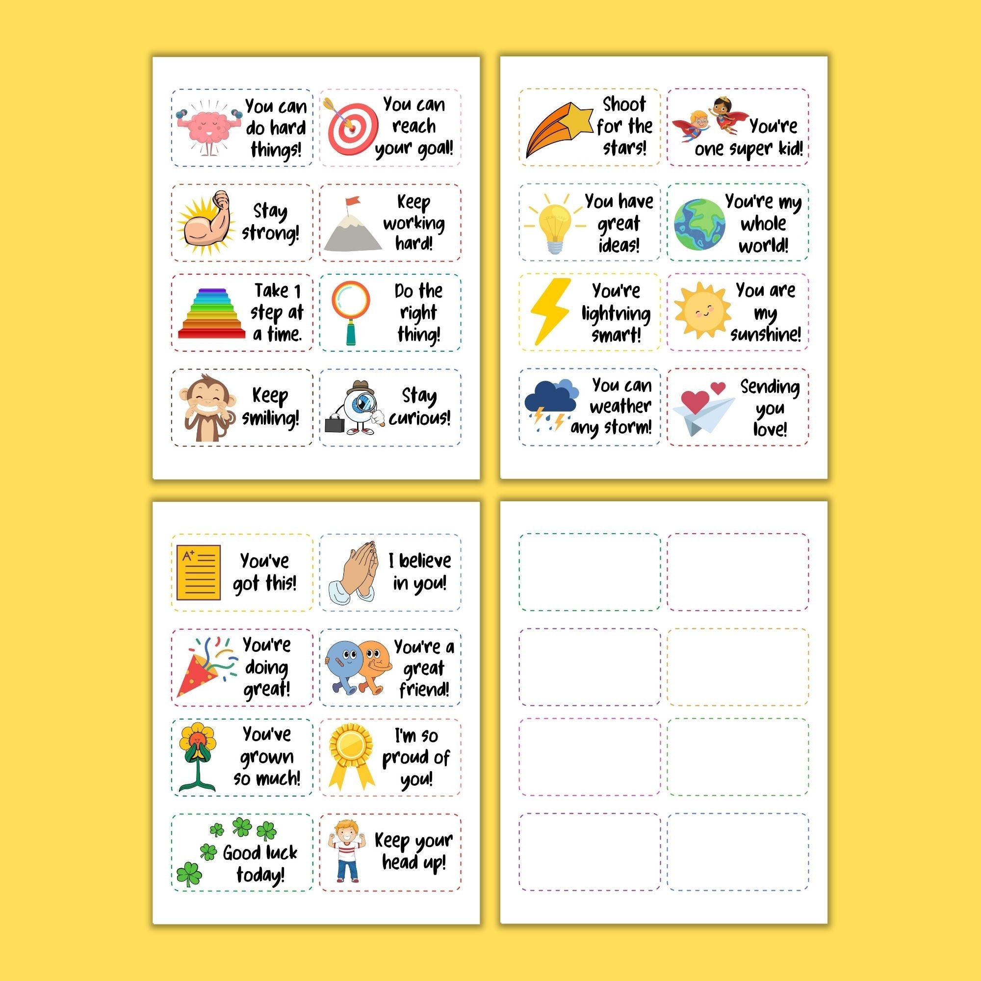 Kids Lunch Box Notes / Cute Motivations / 24 Printable Lunchbox Cards ...