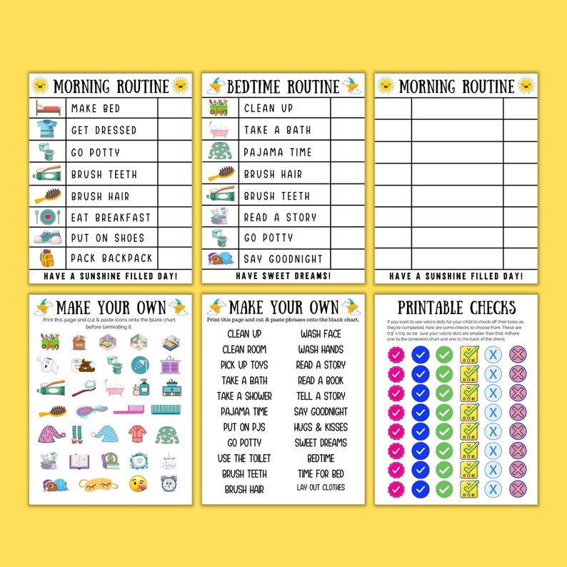 Kids Morning / Bedtime Routine Charts, Cute Printable Checklist ...