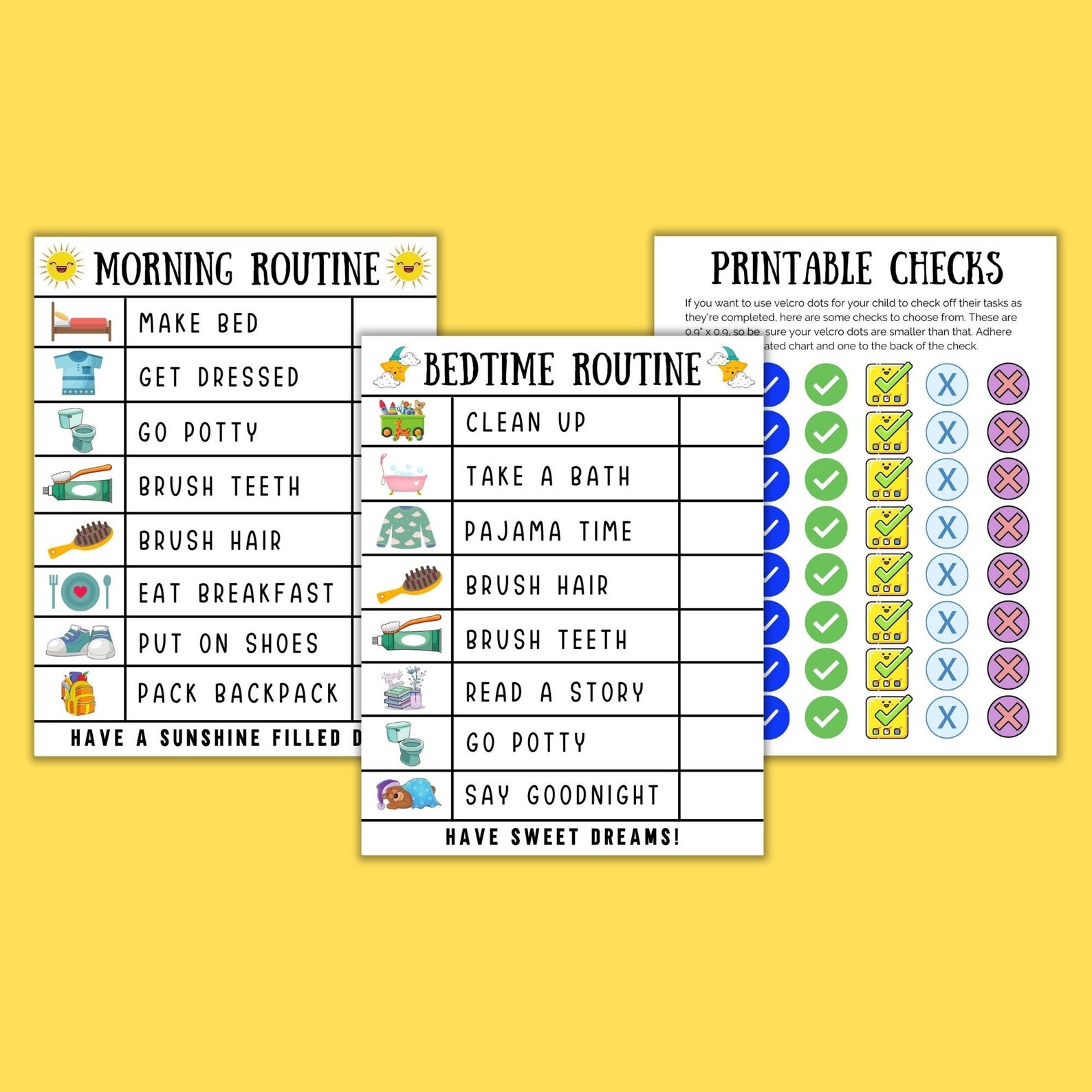 Kids Morning / Bedtime Routine Charts, Cute Printable Checklist ...