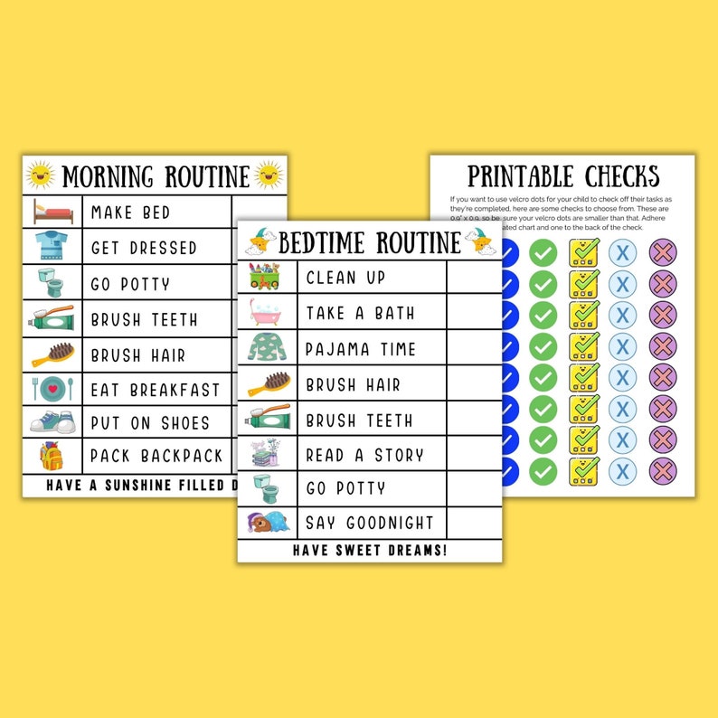 Kids Morning / Bedtime Routine Charts, Cute Printable Checklist ...