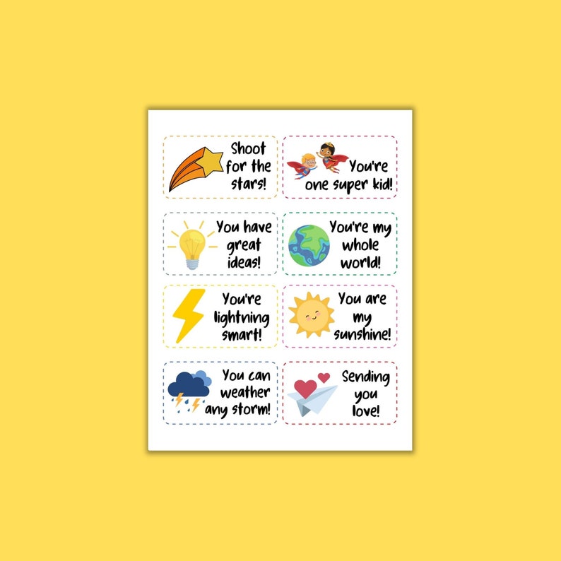 Kids Lunch Box Notes / Cute Motivations / 24 Printable Lunchbox Cards ...