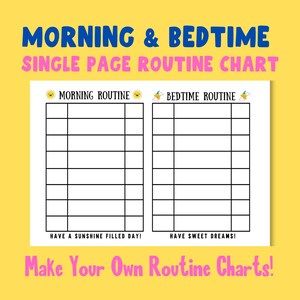 Kids Morning / Bedtime Routine Single Page Charts, Cute Printable ...