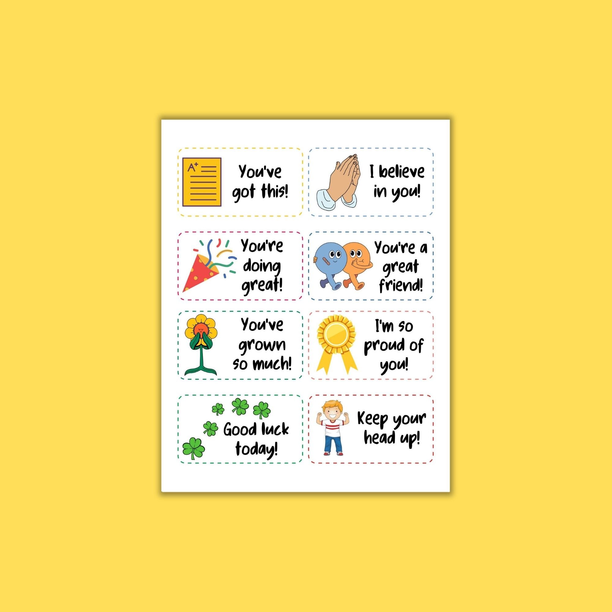 Kids Lunch Box Notes / Cute Motivations / 24 Printable Lunchbox Cards ...