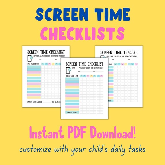 Kids Screen Time Checklist / Tracker Cute Printable Chore | Etsy