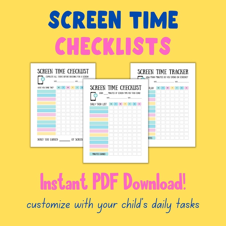 Kids Screen Time Checklist / Tracker, Cute Printable Chore List ...
