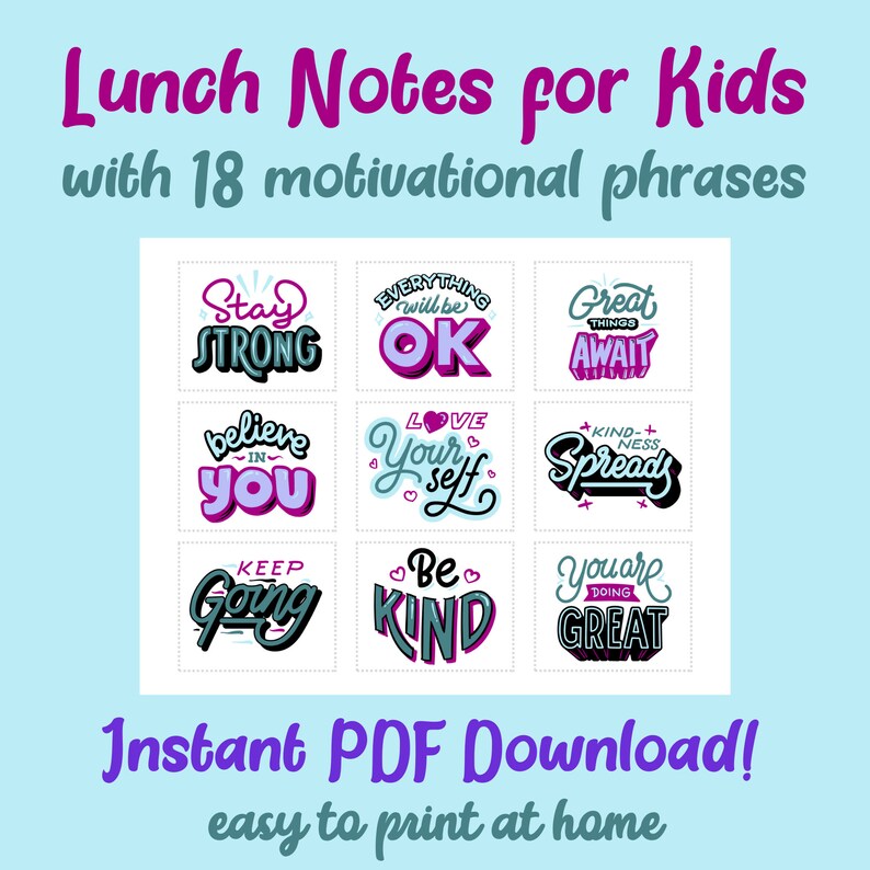 Lunch Box Notes for Kids - Motivational Phrases - Etsy