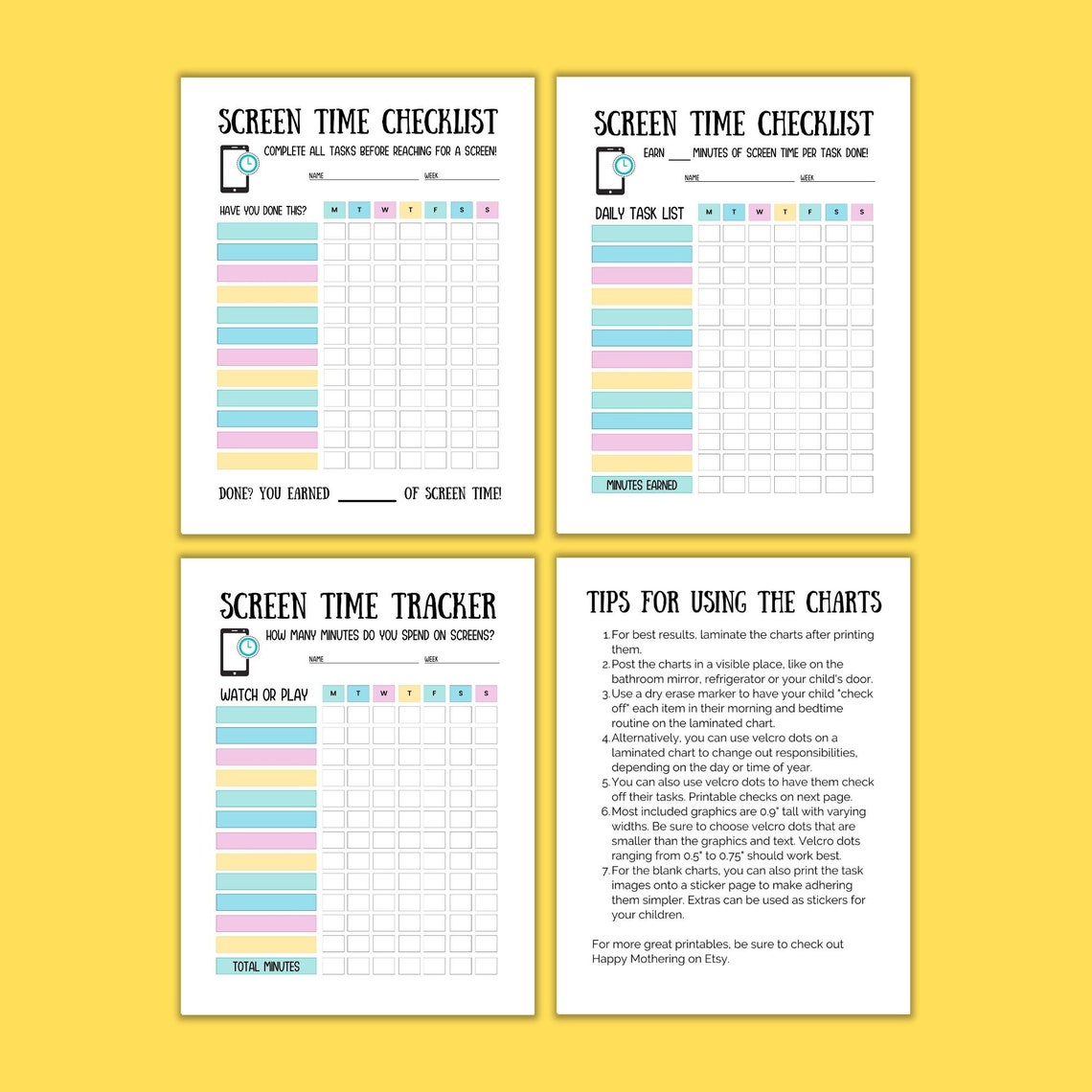 Kids Screen Time Checklist / Tracker, Cute Printable Chore List ...