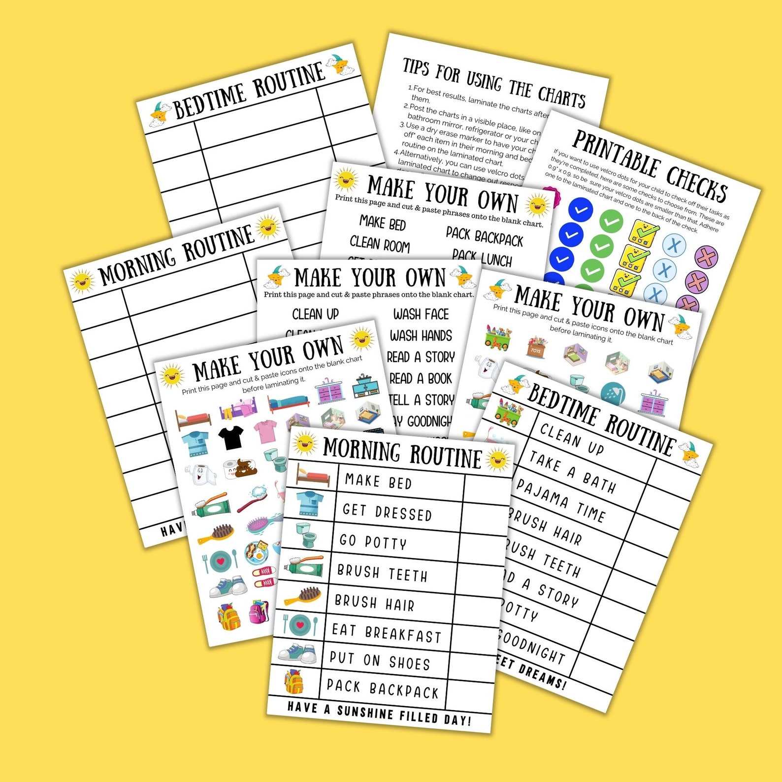 Kids Morning / Bedtime Routine Charts, Cute Printable Checklist ...