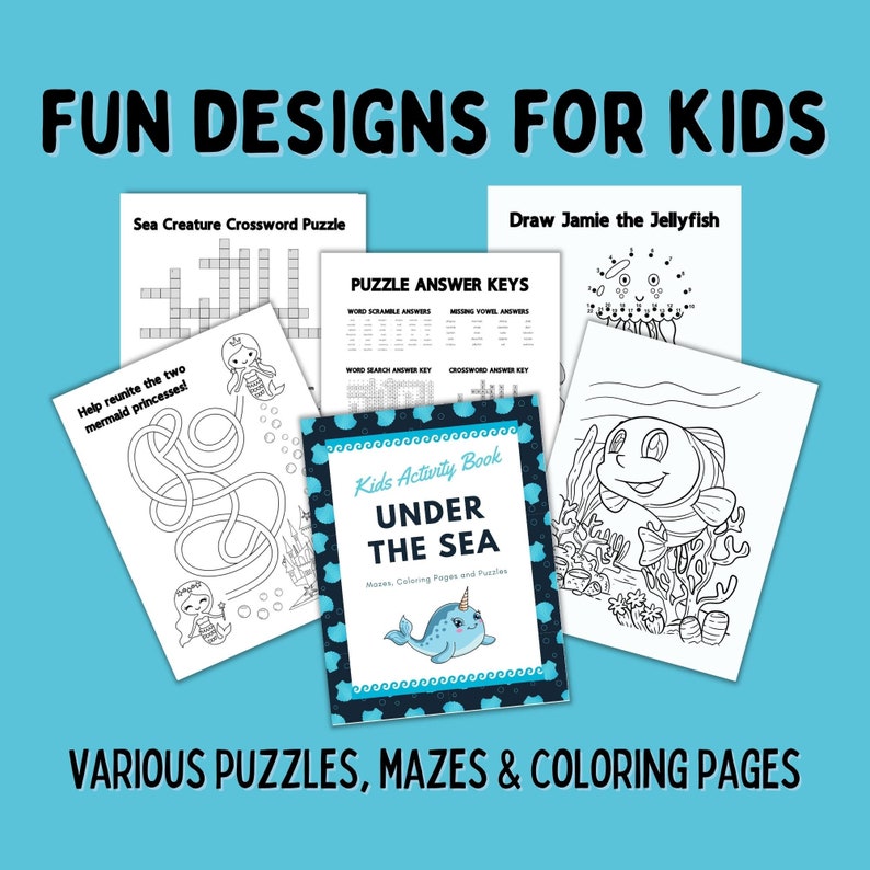 Under the Sea Kids Activity Book | Hand Drawn Mazes, Coloring Pages ...