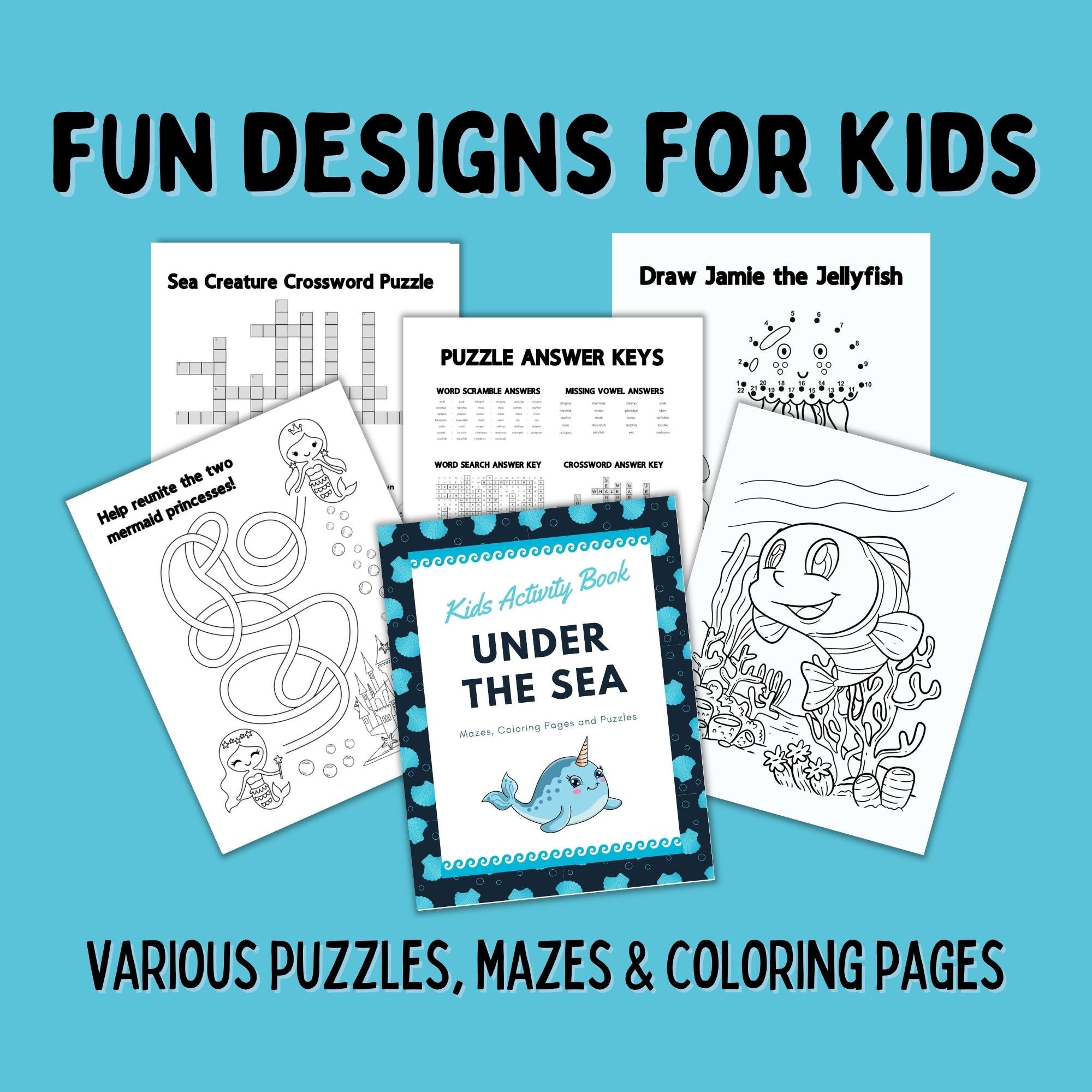 Under the Sea Kids Activity Book | Hand Drawn Mazes, Coloring Pages ...