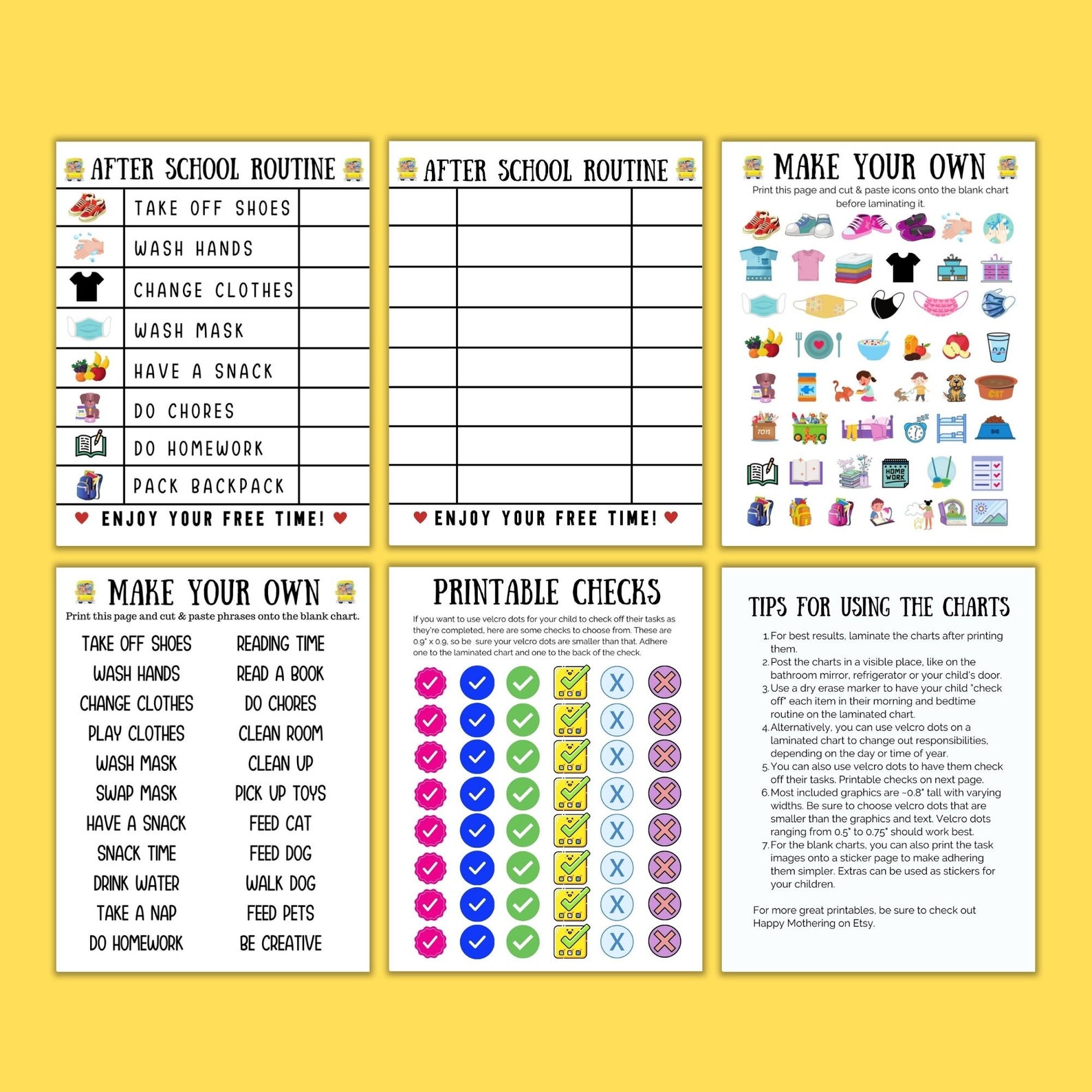 Kids After School Routine Charts, Cute Printable Checklist, Instant ...