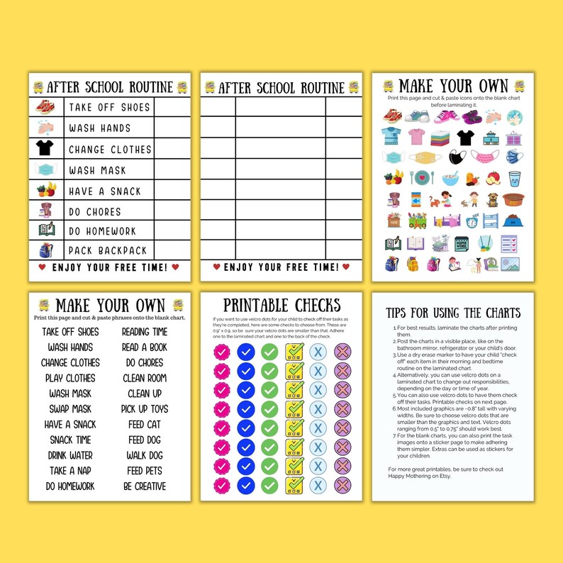 Kids After School Routine Charts, Cute Printable Checklist, Instant ...