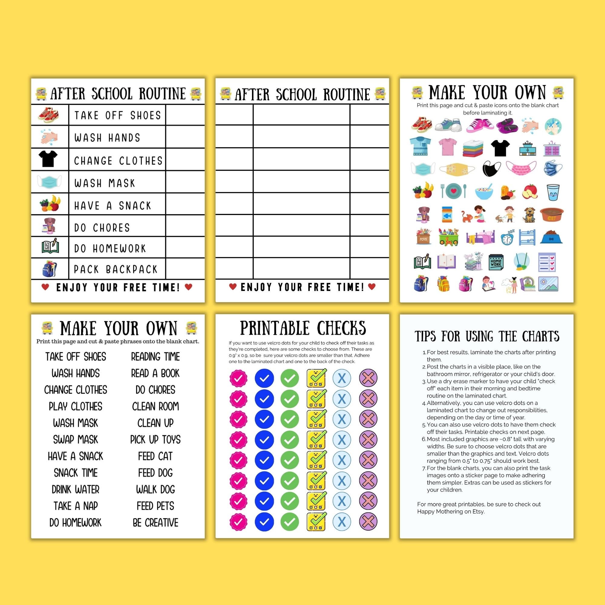 Kids After School Routine Charts, Cute Printable Checklist, Instant ...