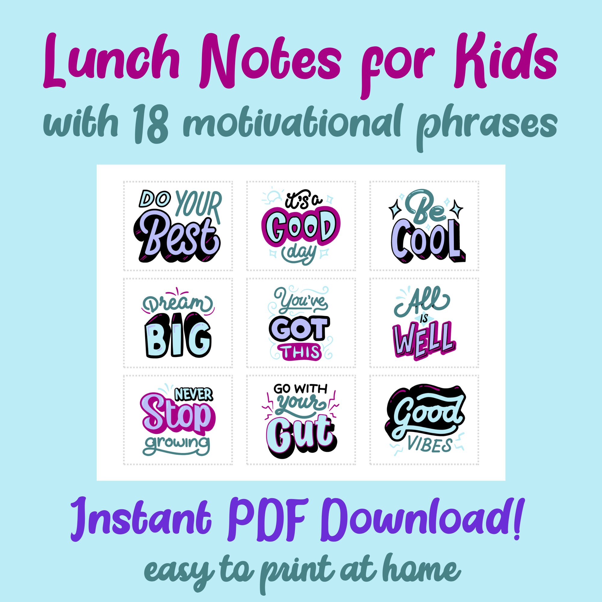 Lunch Box Notes for Kids - Motivational Phrases - Etsy