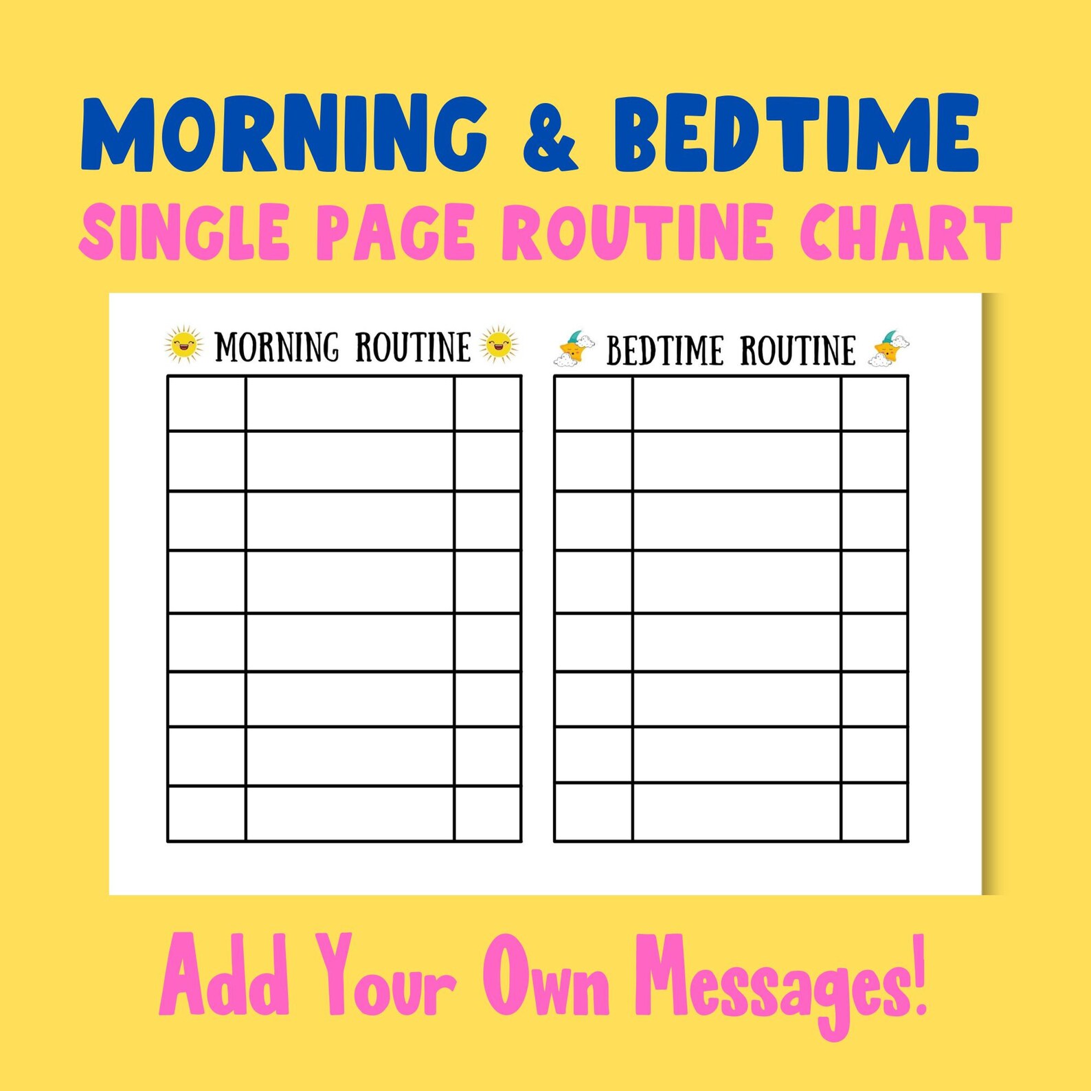 Kids Morning / Bedtime Routine Single Page Charts, Cute Printable ...