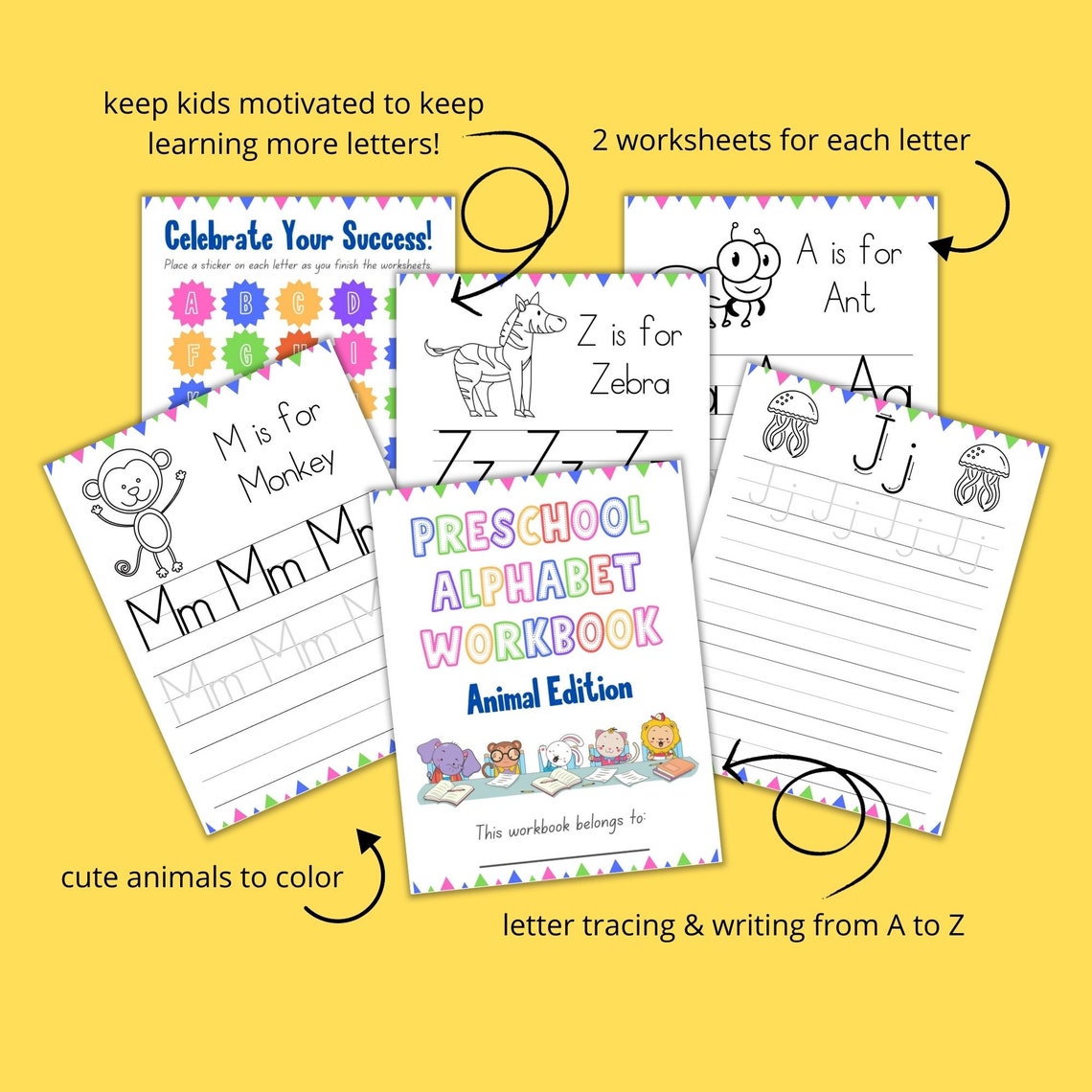 ABC ALPHABET WORKBOOK 55 Printable Worksheets, Kids Activities, Early ...