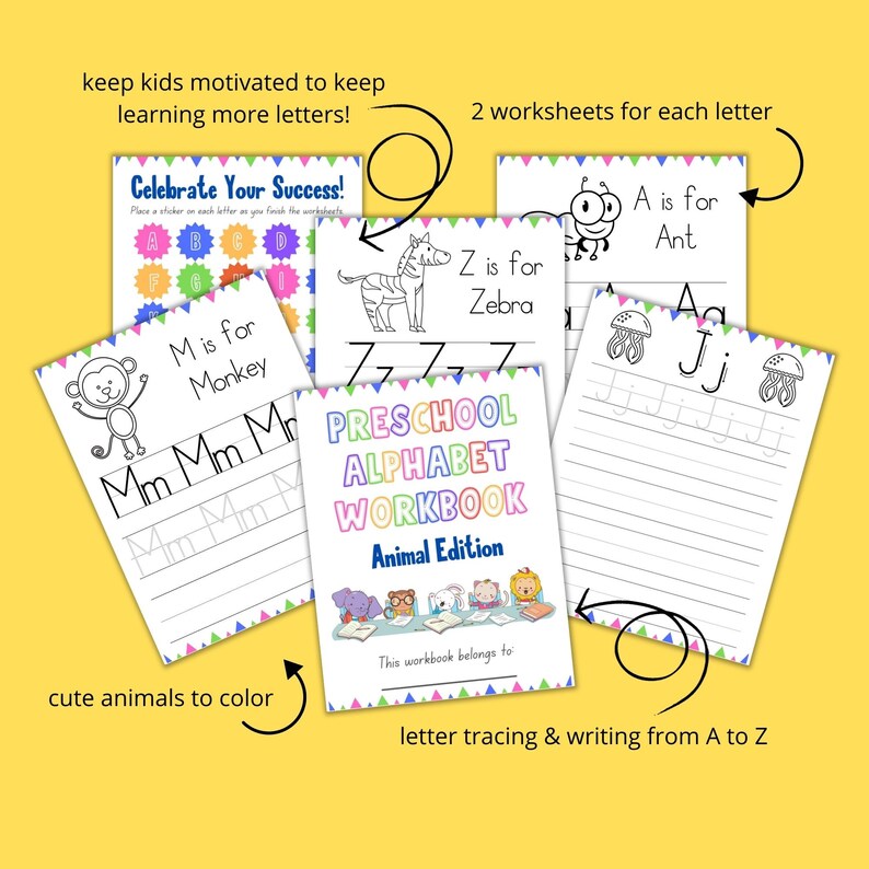 ABC ALPHABET WORKBOOK 55 Printable Worksheets, Kids Activities, Early ...