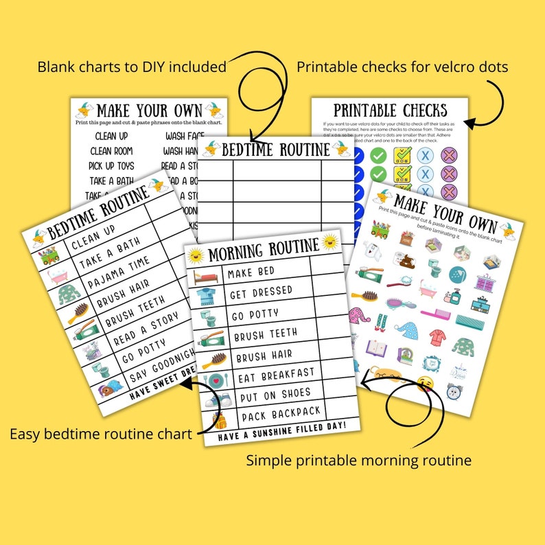 Kids Morning / Bedtime Routine Charts, Cute Printable Checklist ...