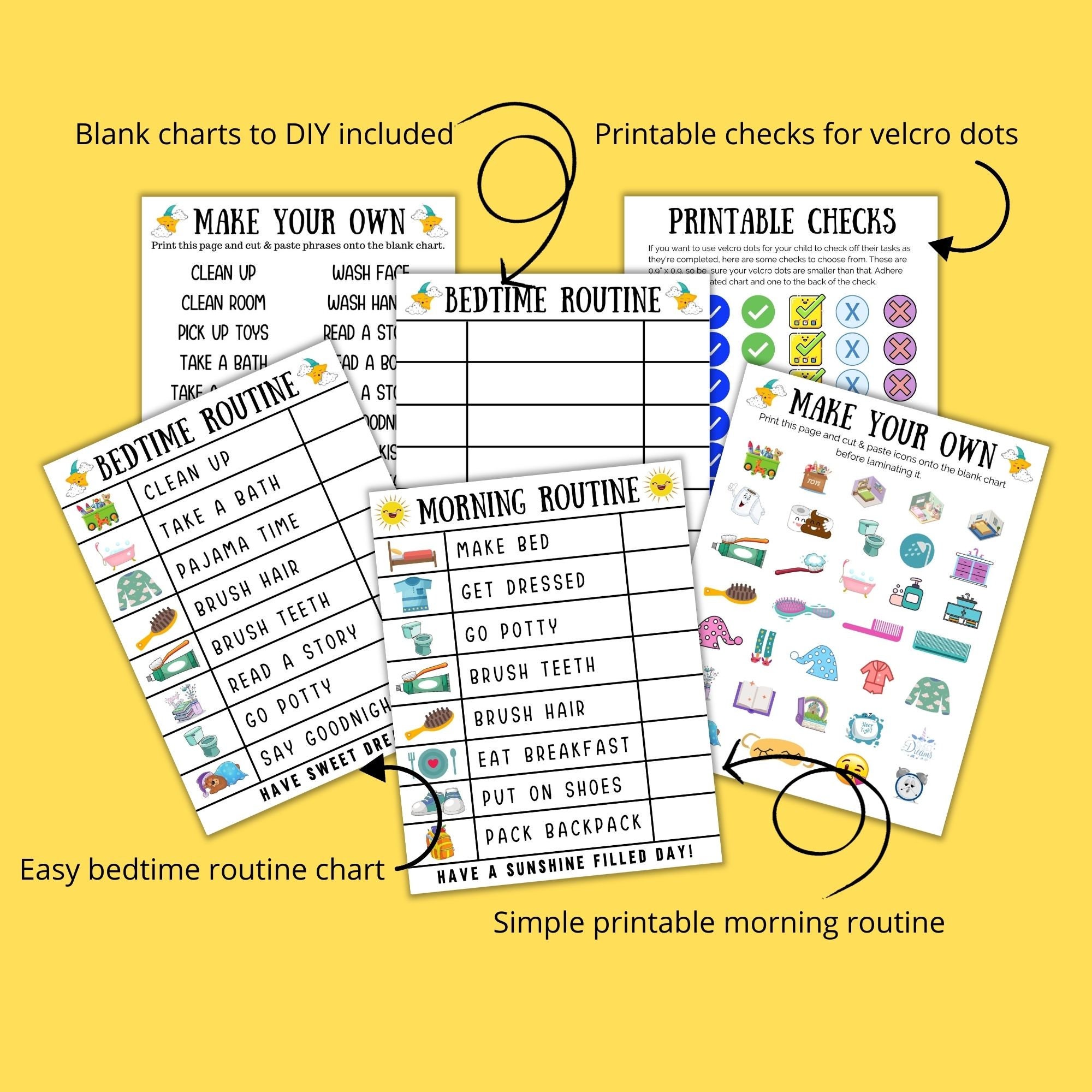 Kids Morning / Bedtime Routine Charts, Cute Printable Checklist ...