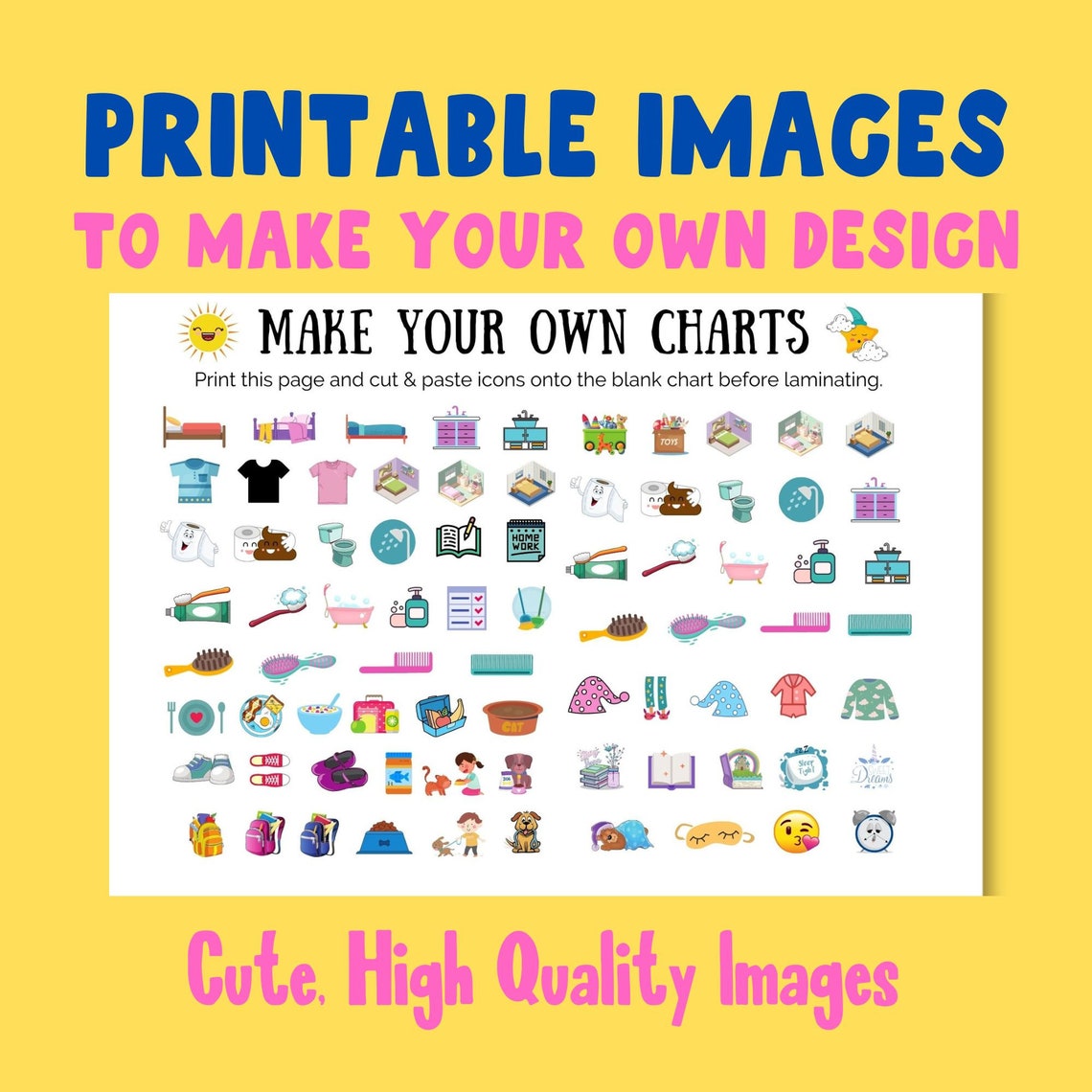 Kids Morning / Bedtime Routine Single Page Charts, Cute Printable ...