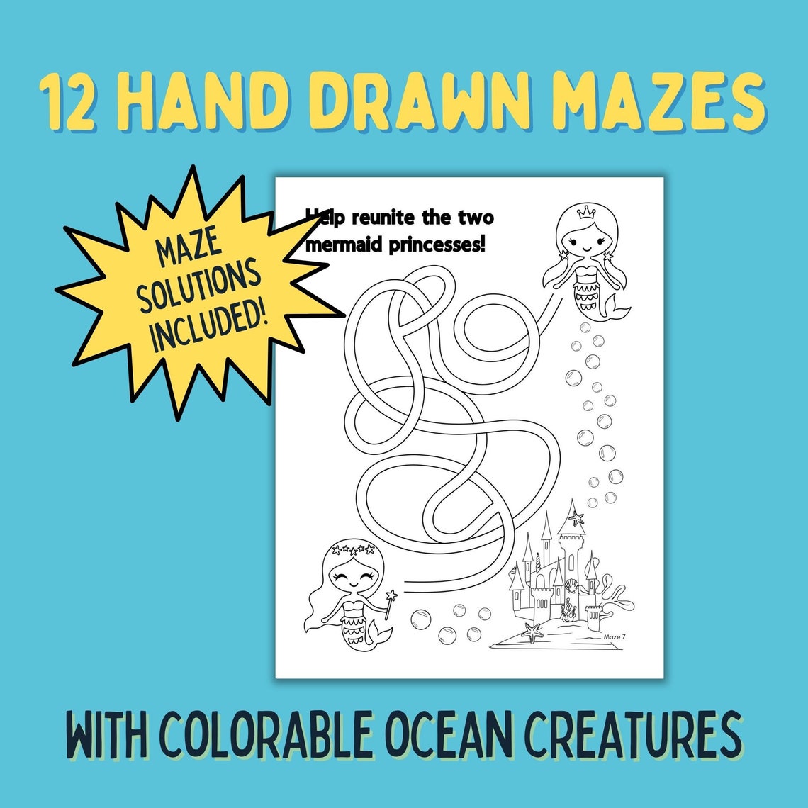 Under the Sea Kids Activity Book Hand Drawn Mazes, Coloring Pages ...