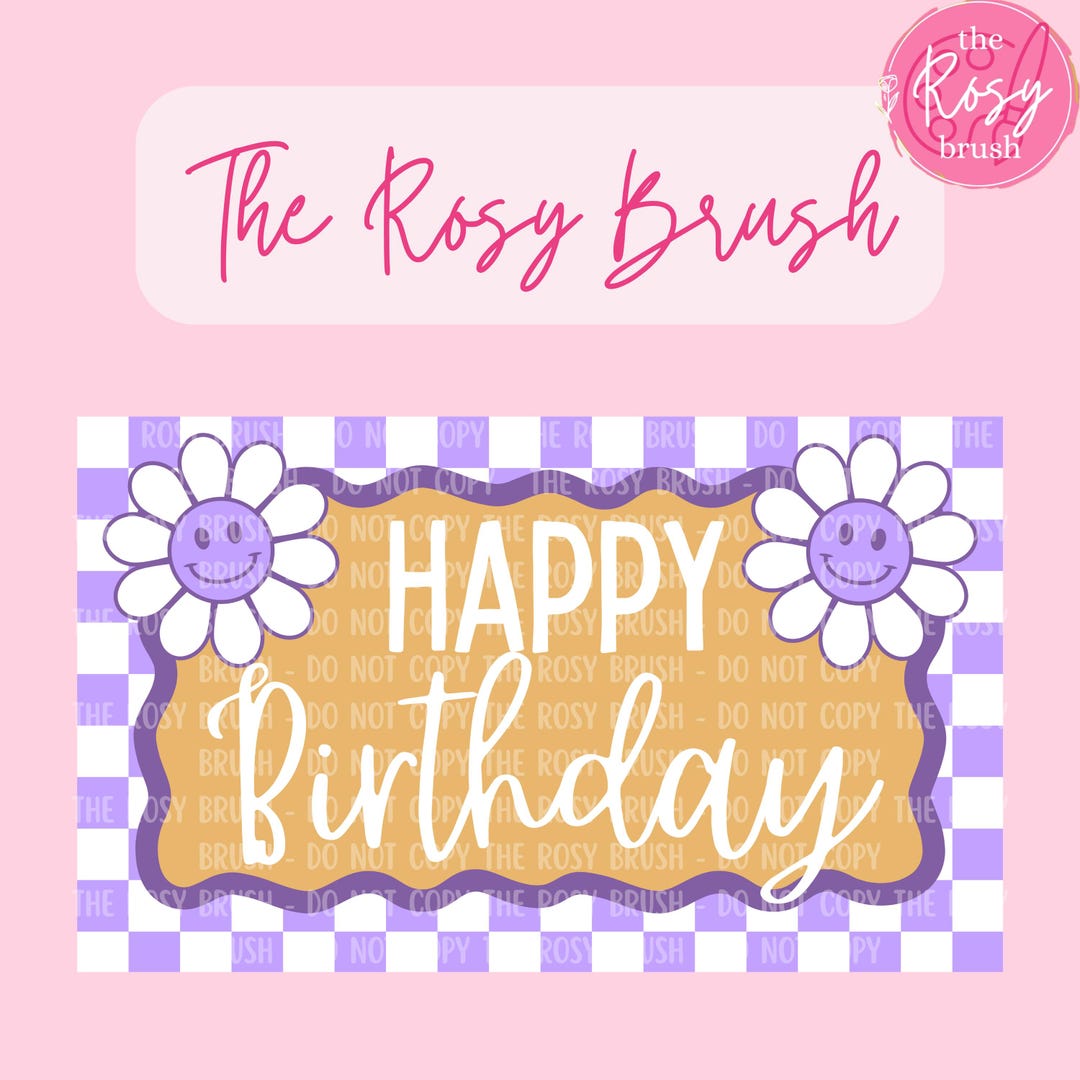 Purple Checker Birthday Banner Canva Template - Digital Download ...