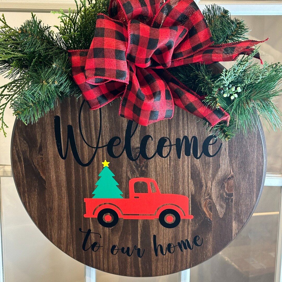 Welcome Sign for Front Door Door Decor Wood Round Christmas - Etsy