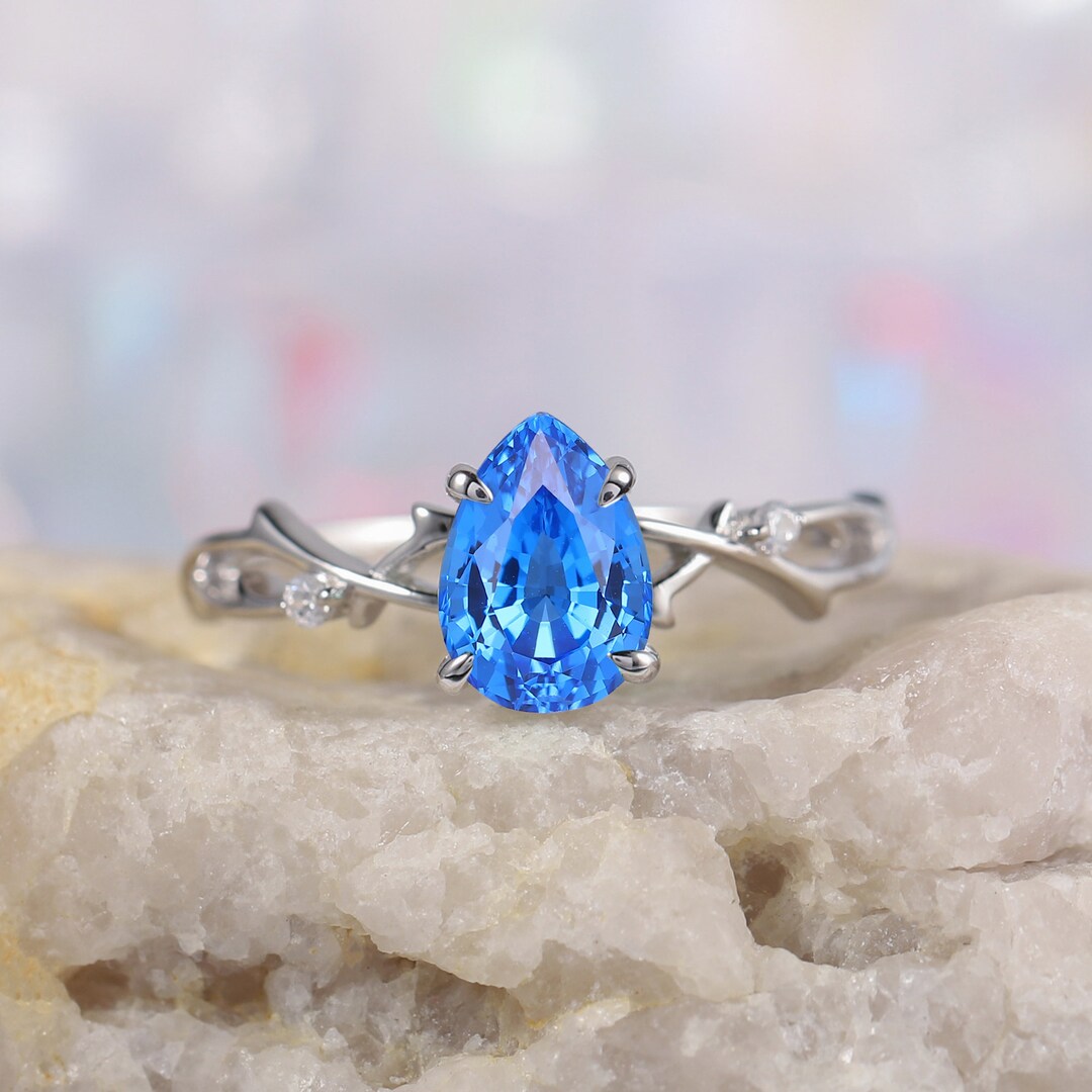 Vintage Pear Shape Blue Spinel and Diamond Engagement Ring, White Gold ...