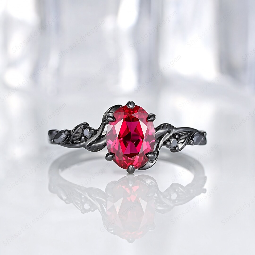 Gothic Black Gold Oval Ruby Engagement Ring, Witchy Ruby Black Gold ...