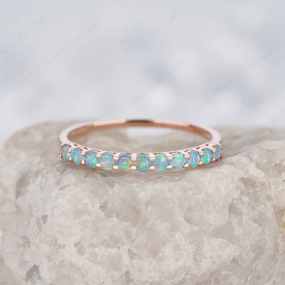 Unique Australian Opal Wedding Band, Natural Blue Opal Matching Band ...
