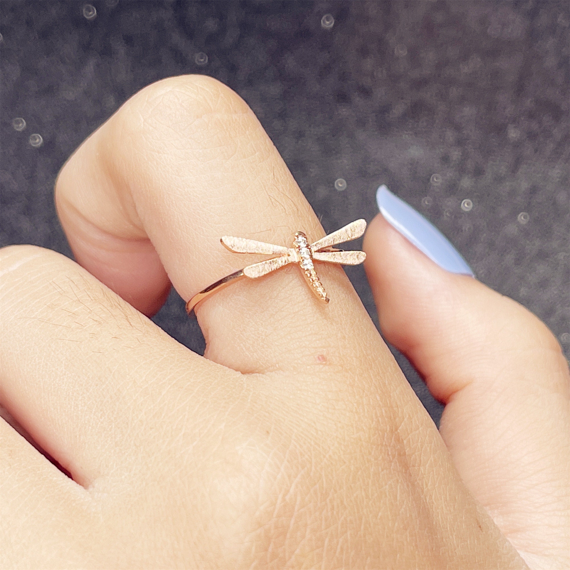 Art Deco Stylish Dragonfly Diamond Engagement Ring, Vintage 14k Rose ...