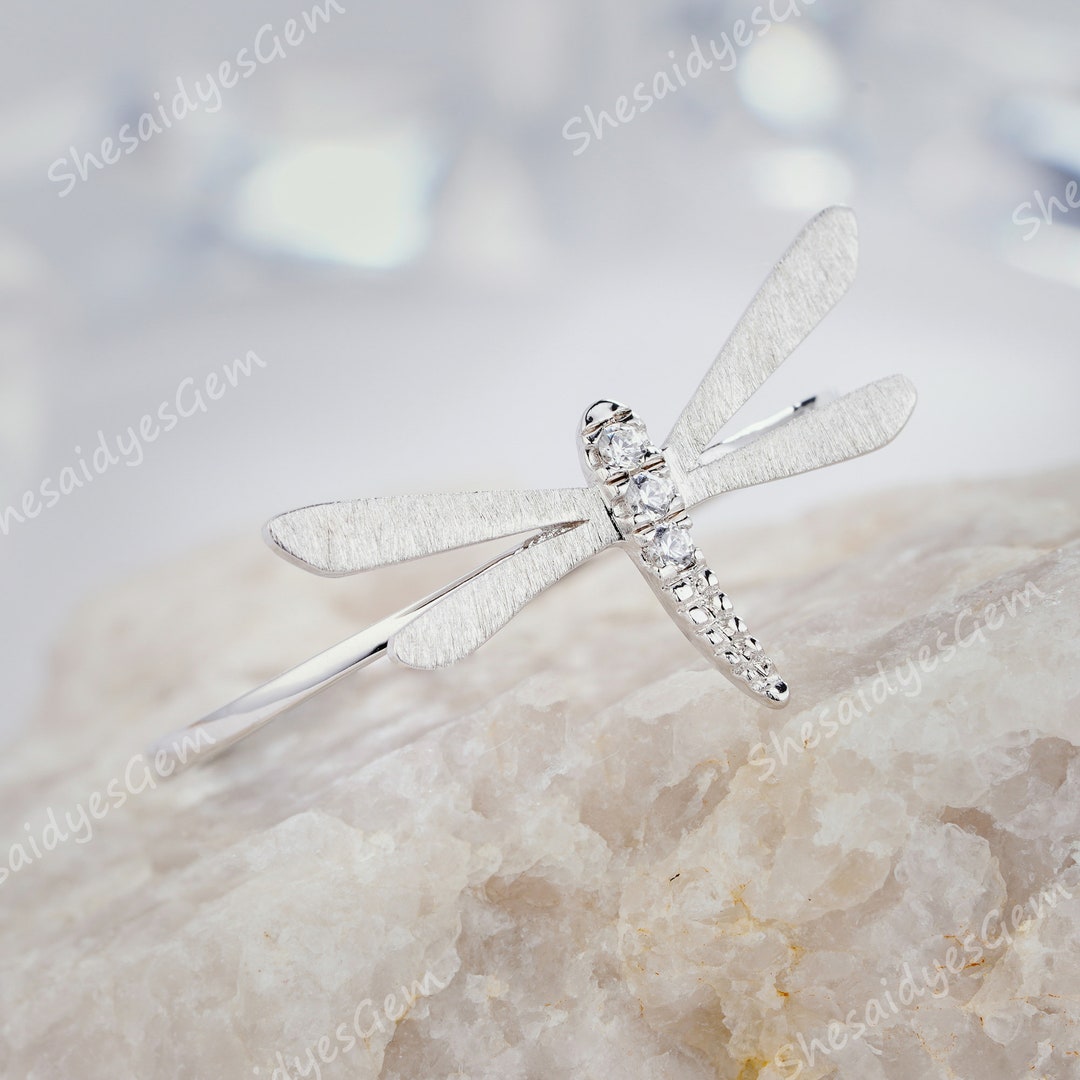 Unique Stylish Dragonfly Diamond Engagement Ring Art Deco Wedding Ring ...