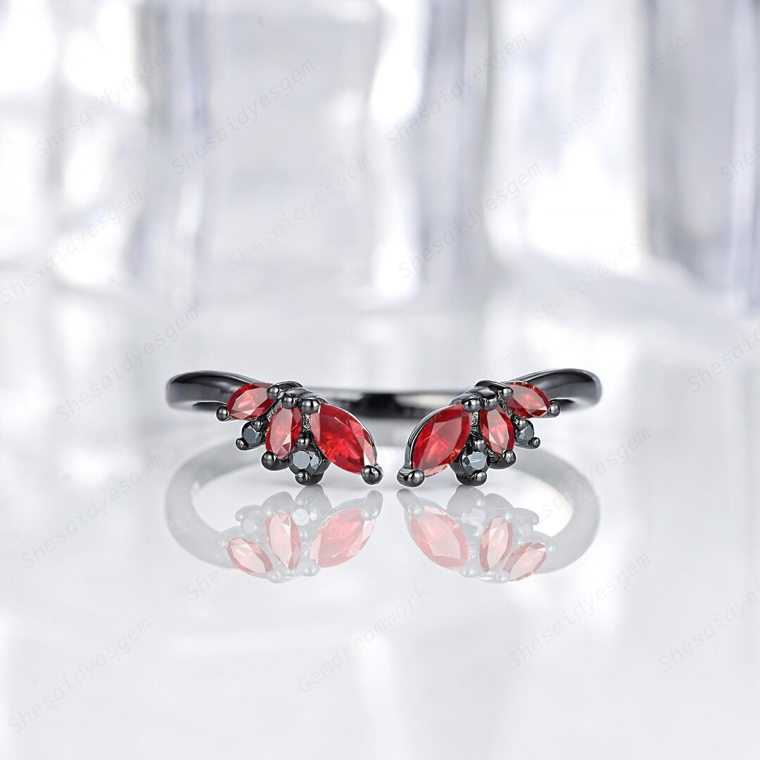 Gothic Open Gap Ruby Wedding Band, Garnet Engagement Ring, Rhodium ...