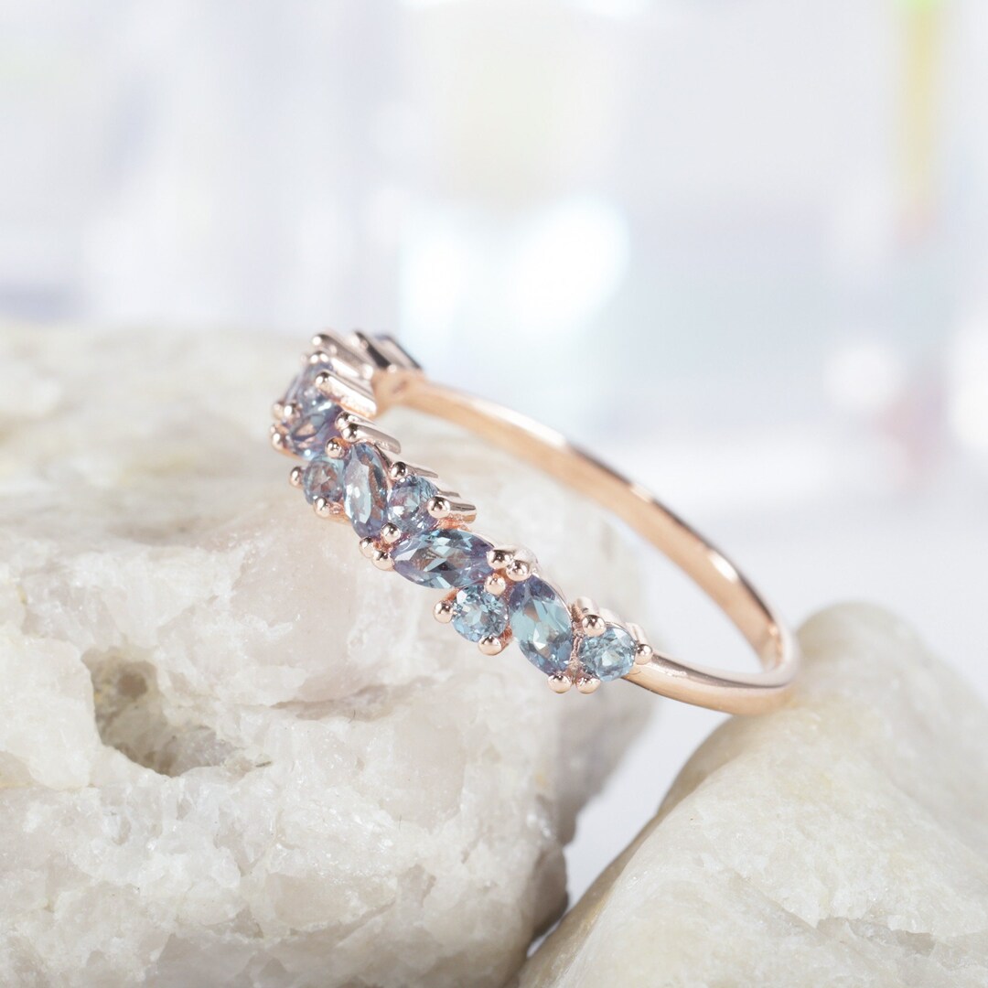 Vintage Marquise Alexandrite Wedding Band, Unique Half Eternity ...