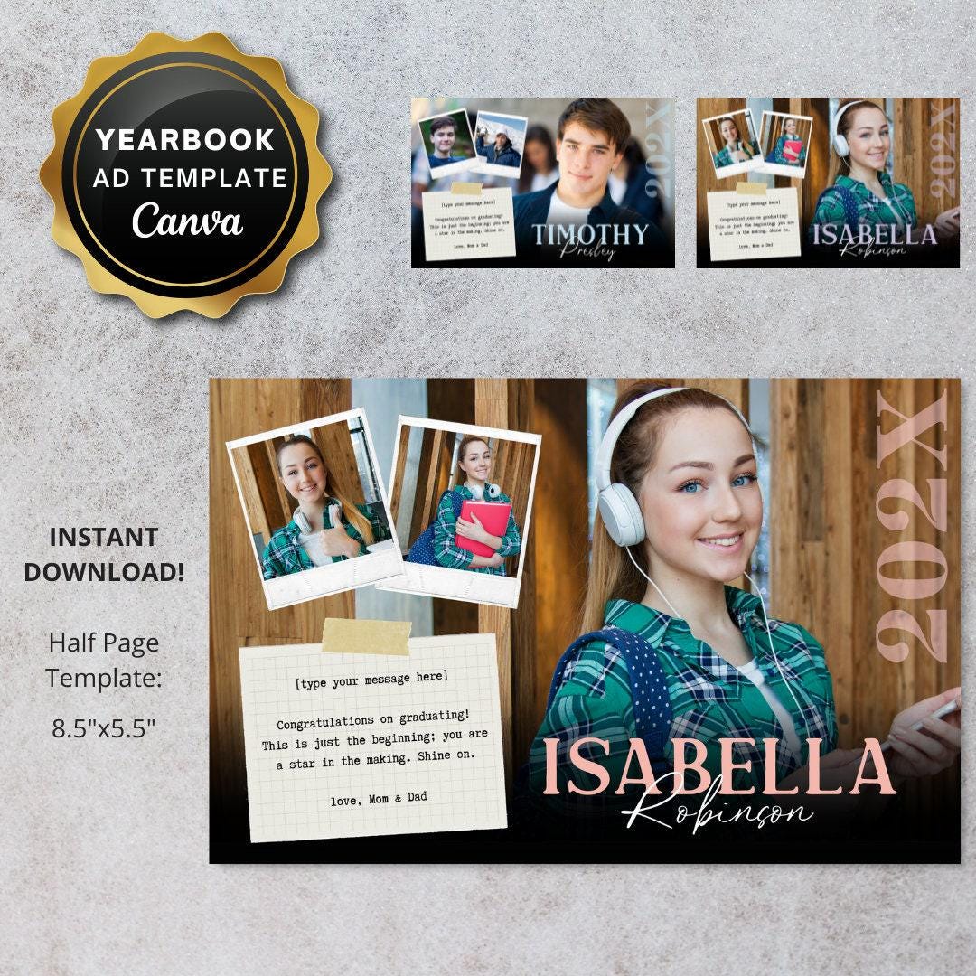 Senior Yearbook Ad Template: Half Page Graduation Tribute (digital DIY ...