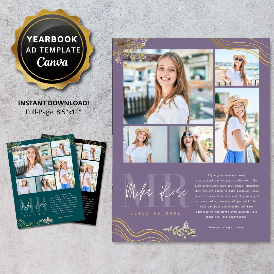 Senior Yearbook Ad Template Custom Graduation Tribute Ad Full Quarter ...