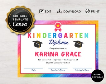 Editable Preschool Graduation Diploma Printable Kindergarten - Etsy