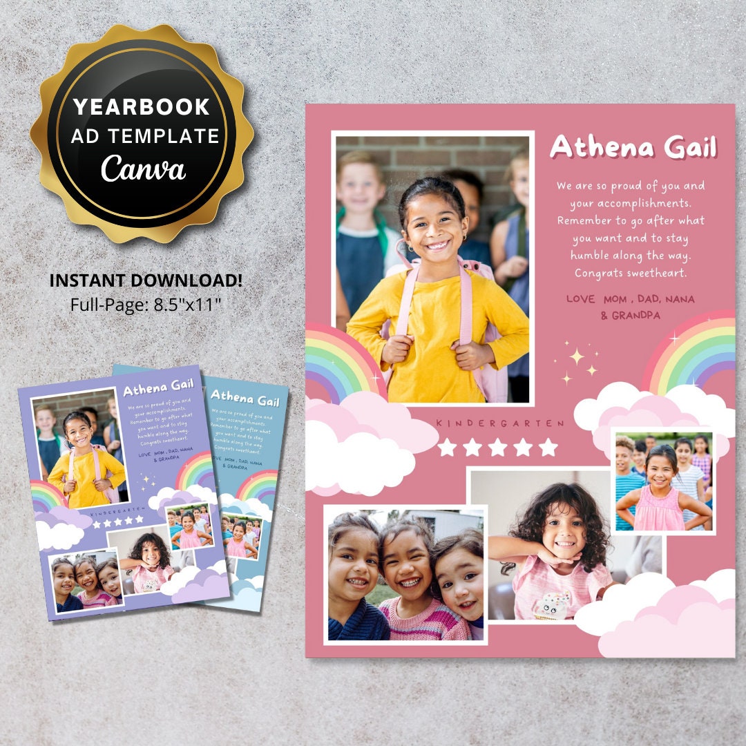 Kindergarten Graduation Yearbook Ad: DIY Canva Template (digital ...