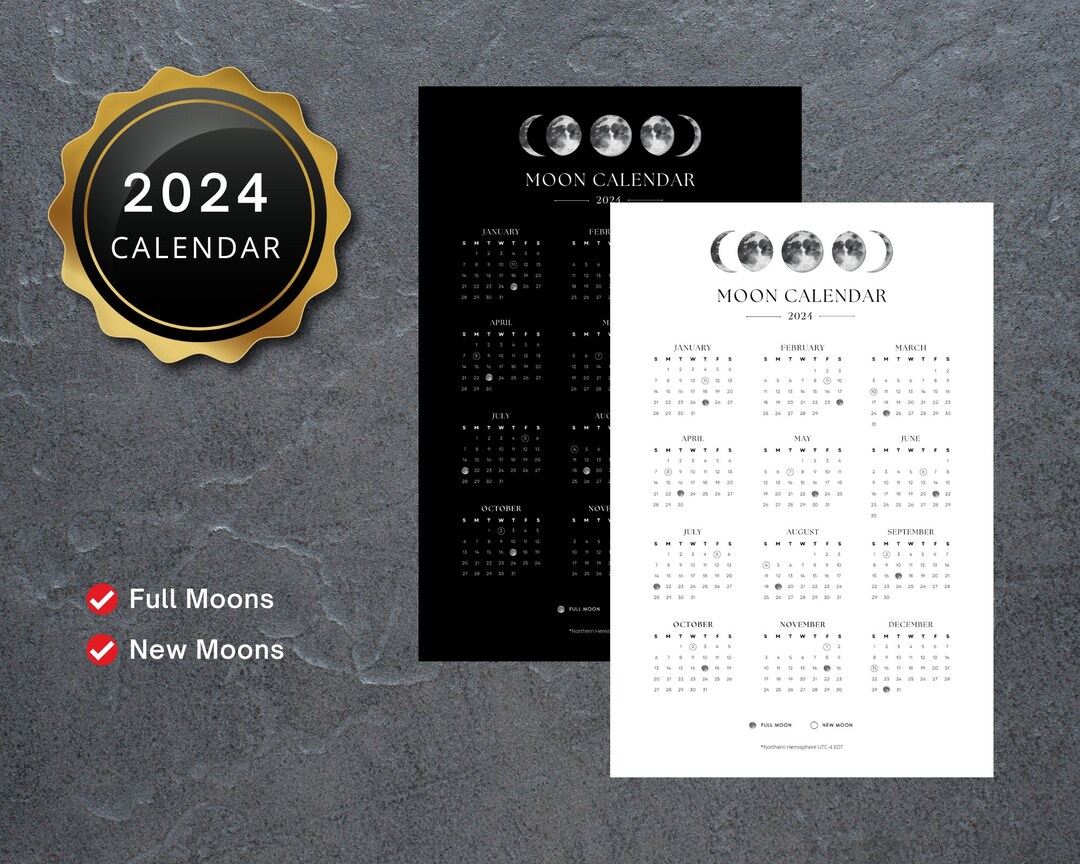 12x18 Moon Phase Calendar 2024 INSTANT DOWNLOAD Astronomy - Etsy