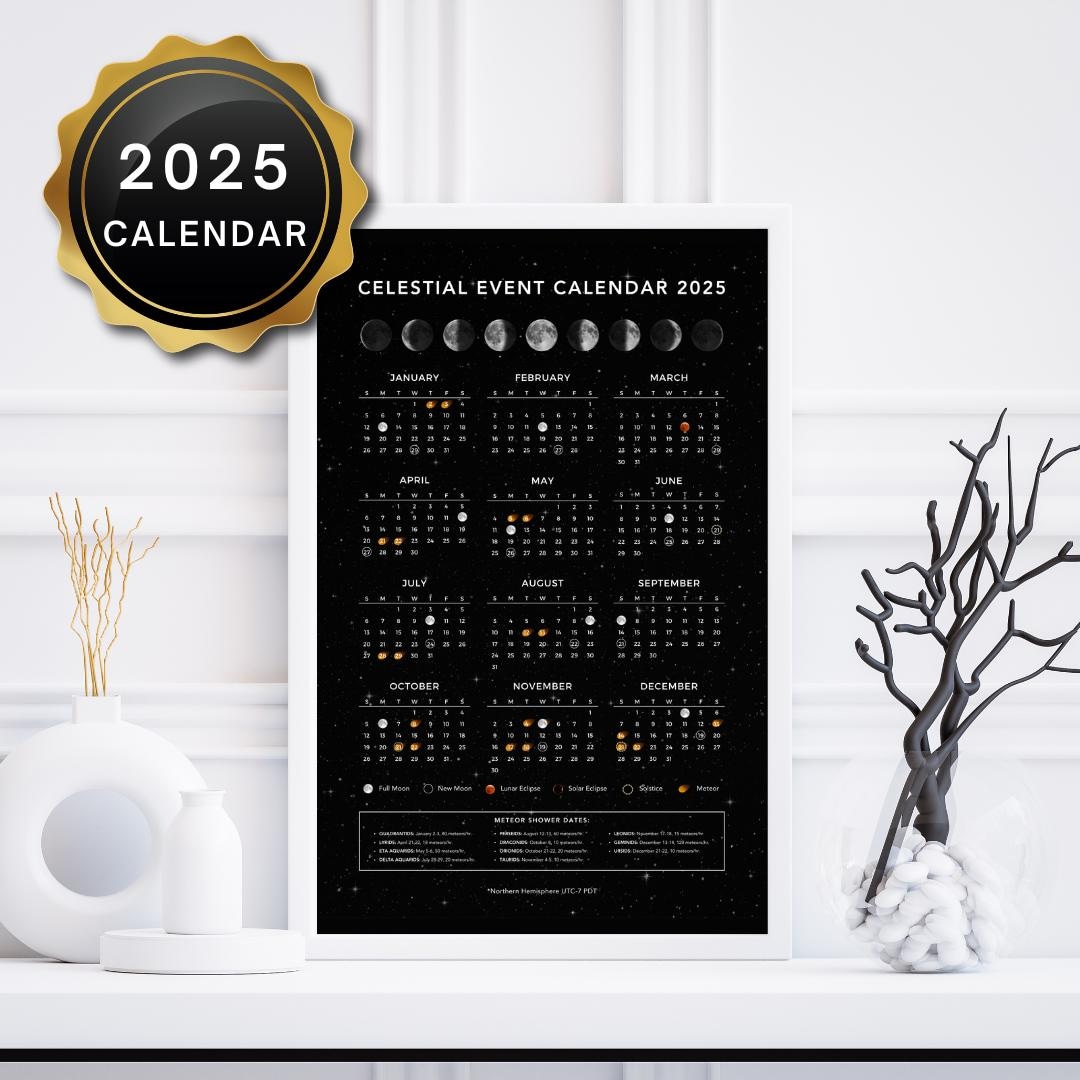 Full Moon Meteor Shower Calendar 2025 Print Lunar Phase Solar Eclipse ...