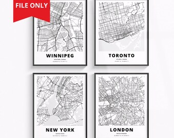 Custom City Map With Street Names Hometown Poster Wall Art Print and ...