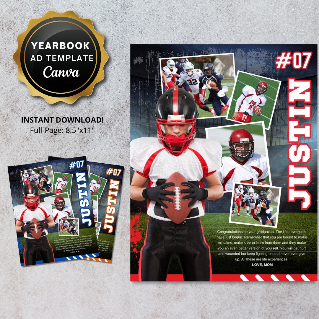 Football Senior Yearbook Ad Template: Custom Grad Tribute (digital ...