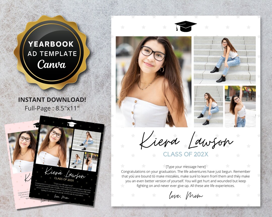 Senior Yearbook Ad Template Custom Graduation Tribute Ad Full - Etsy